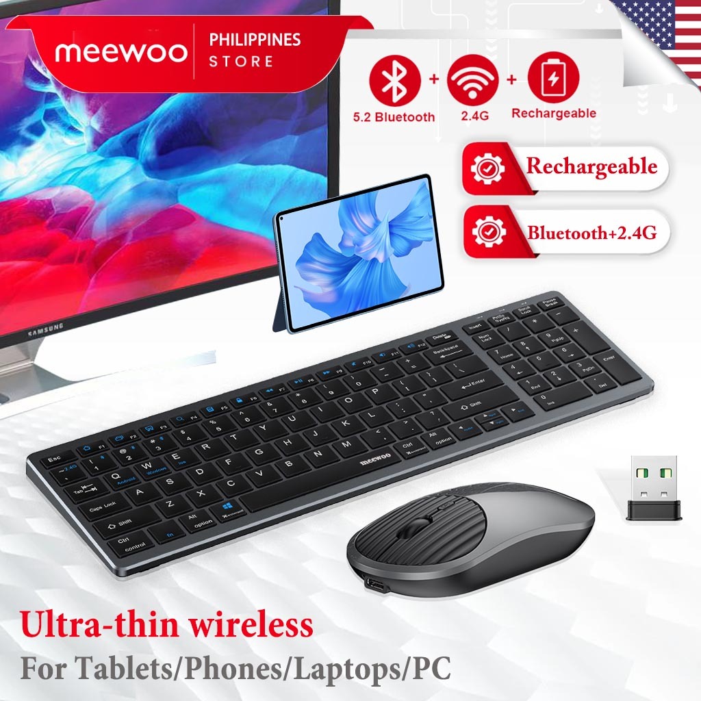 Meewoo Rechargeable Wireless Bluetooth Keyboard And Mouse Set For Laptop Keyboard For Android