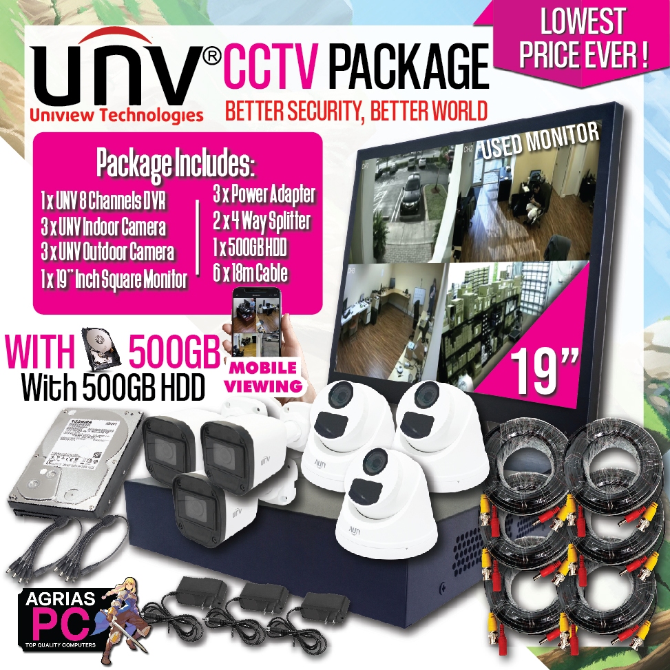UNV CCTV PACKAGE Complete Set / 6 CAMERAS /BRAND NEW DVR 8 Channel ...