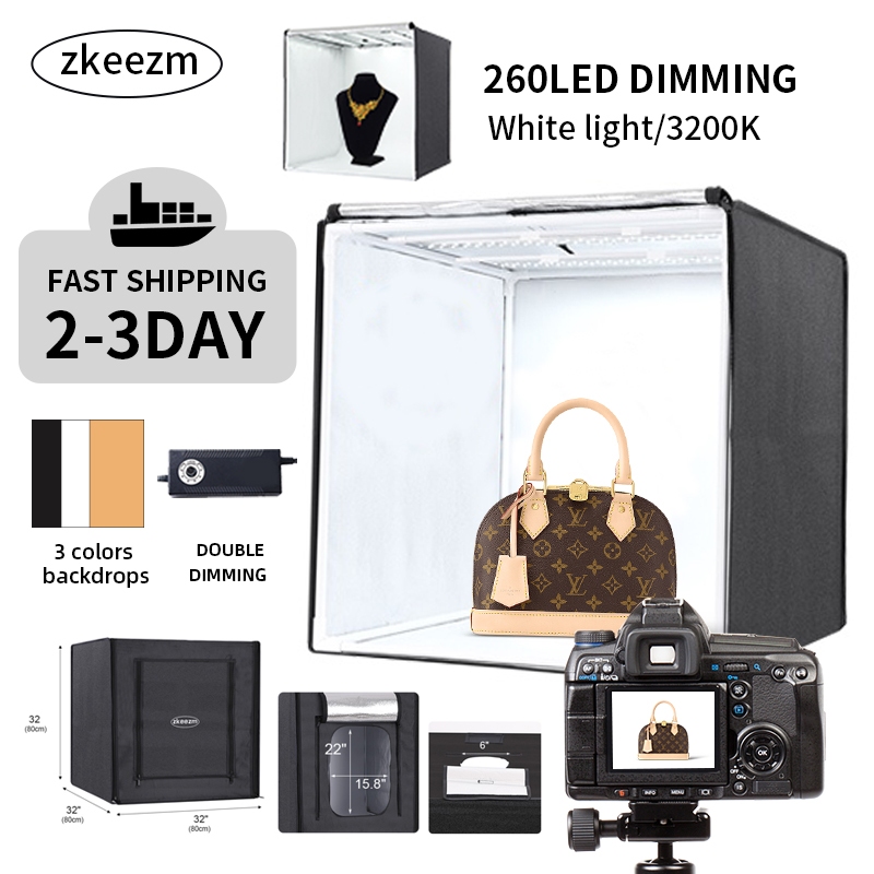 ZKeezm 80cm Studio Soft Box LED Light box with Backdrop Photo box ...