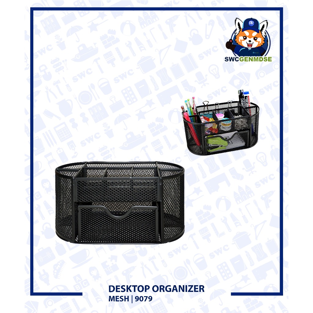 Mesh Desktop Organizer with Drawer | Metal Stationary Organizer | Black ...