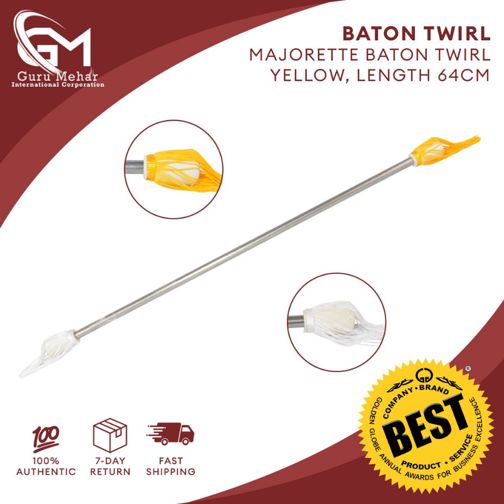 Yellow Twirling Baton for Majorette Aluminum Handle Length White Tip ...