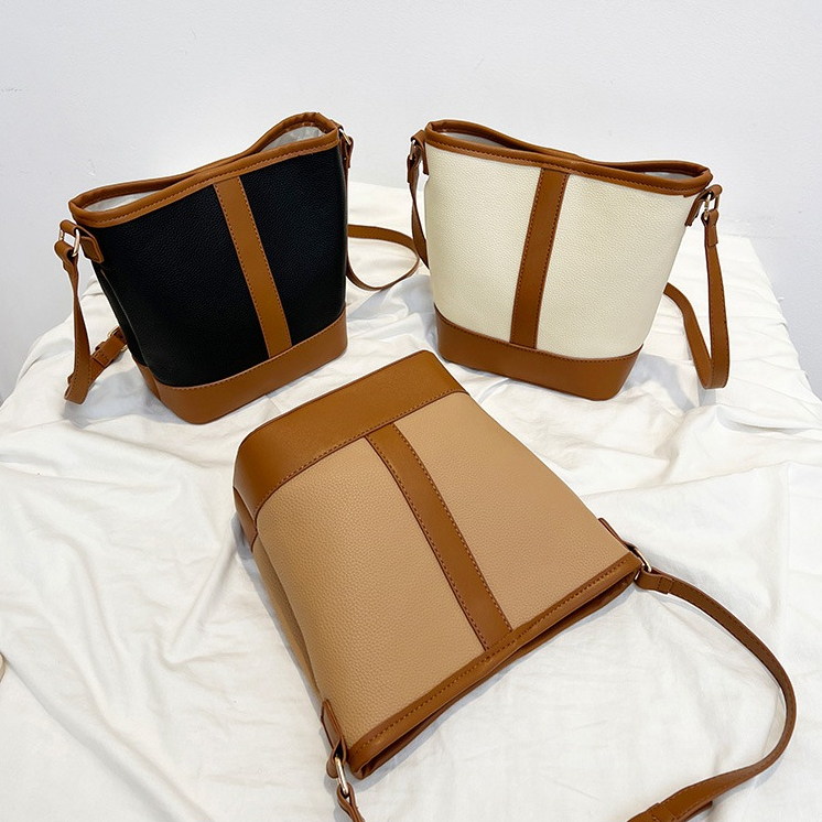 Korean Retro Fashion Simple Texture Patchwork Single Shoulder Crossbody ...