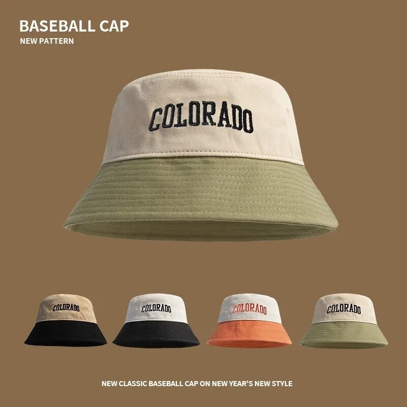 2 Tone Color Embroidery Colorado Bucket Hat Korean Cotton Thick Cloth ...