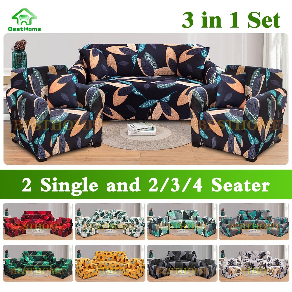 3 in 1 Sofa Cover Set of 2 Single and 2/3/4 Seater Sofa Covers Sala ...