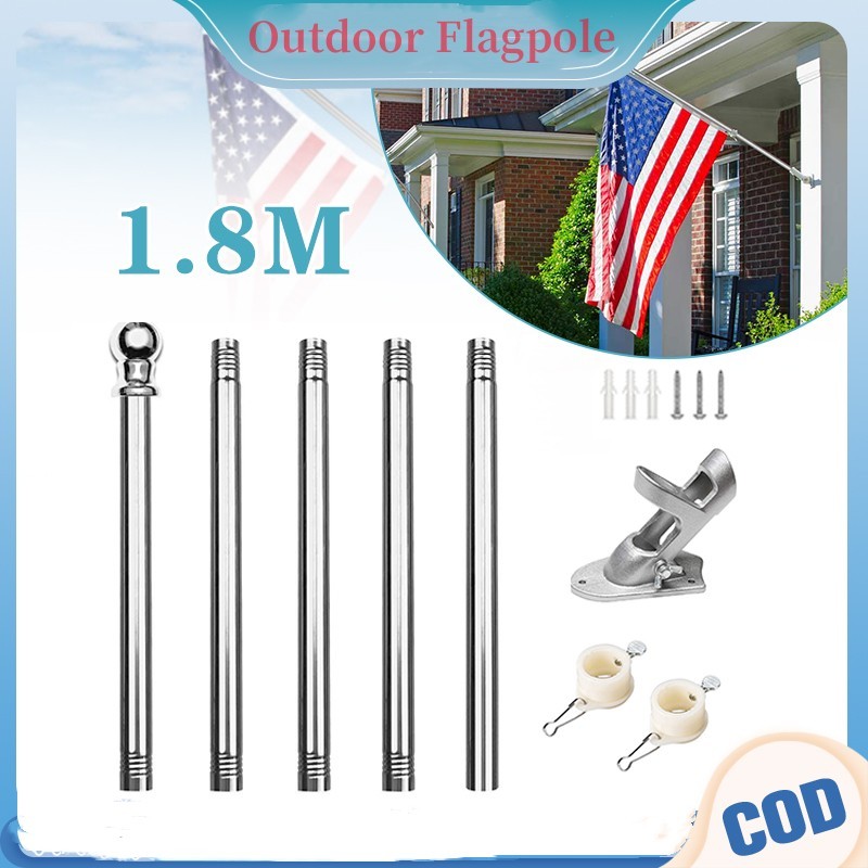 1.8M Outdoor Stretchable Flagpole With Base 6FT Stainless Steel ...