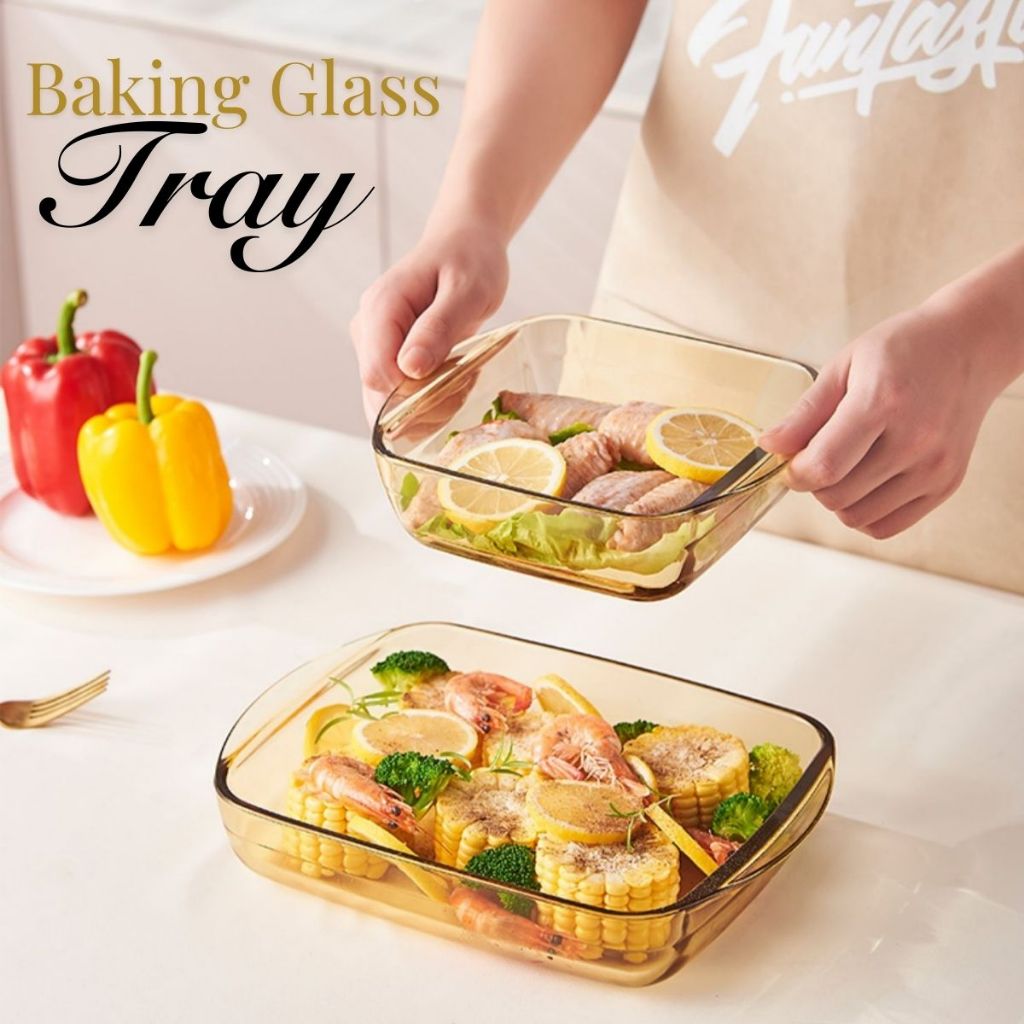 LOCAUPIN Borosilicate Vintage Glass Microwavable Baking Plate Christmas Food Serving Tray Oven ...