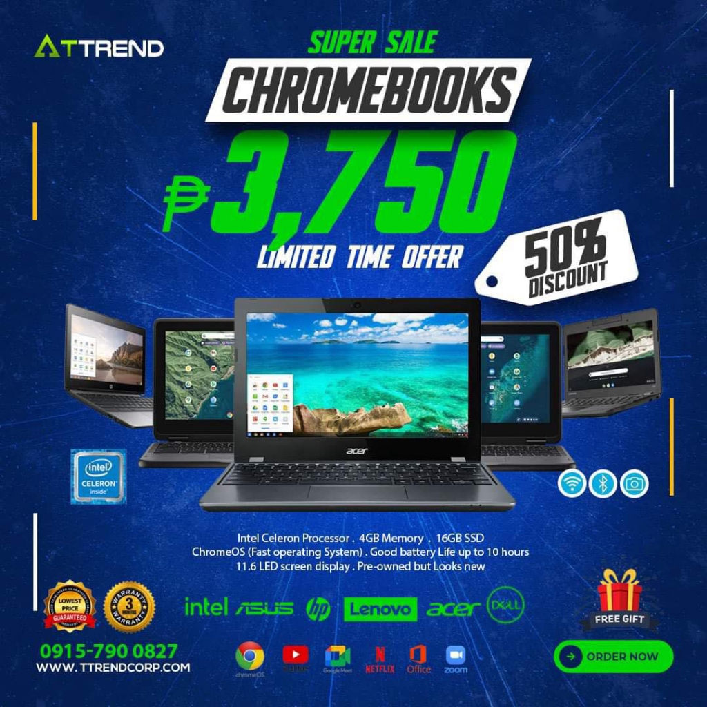 MIXED Chromebook Laptop with Built-in Camera, WIFI & Bluetooth Ready ...