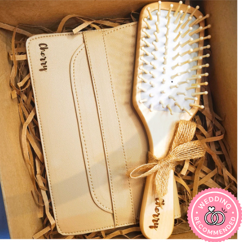 Personalized gift set hair brush mirror shawl pouch for wedding ...