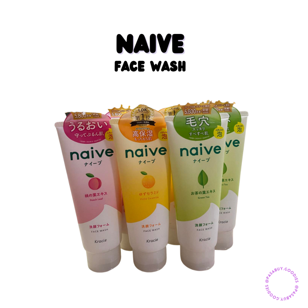 JAPAN KRACIE Naive Makeup Removal Face Wash (Peach Leaf / Yuzu Ceramide/ Green tea ) 200g ...