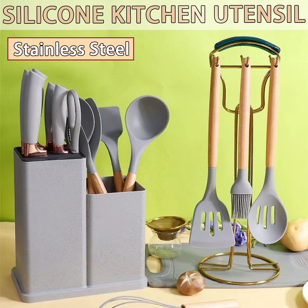 19PCS Heat-resistant Nonstick Utensils Silicone Knife Set With Storage ...