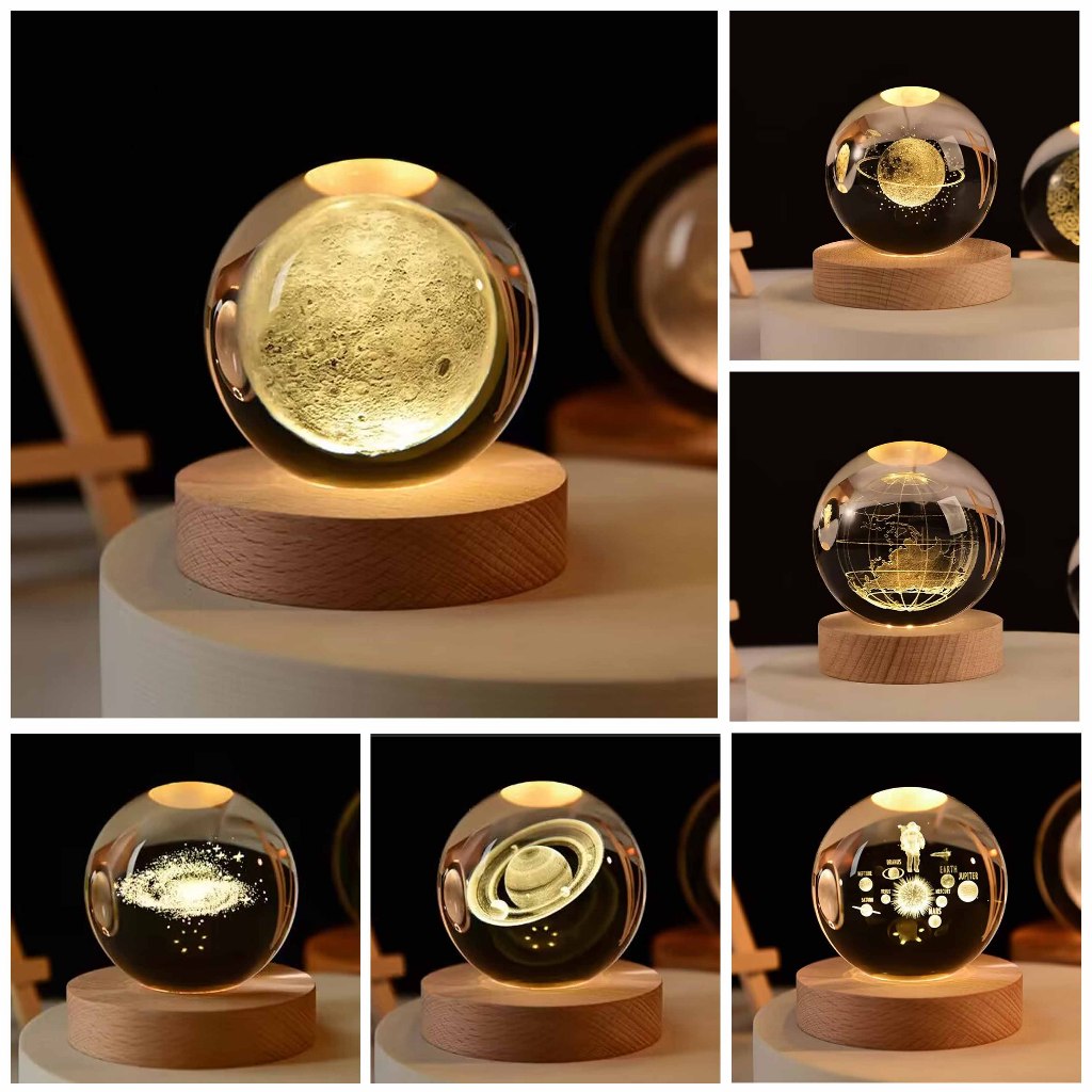 3D crystal ball night lamp Moon USB light table crystal lamp LED ...