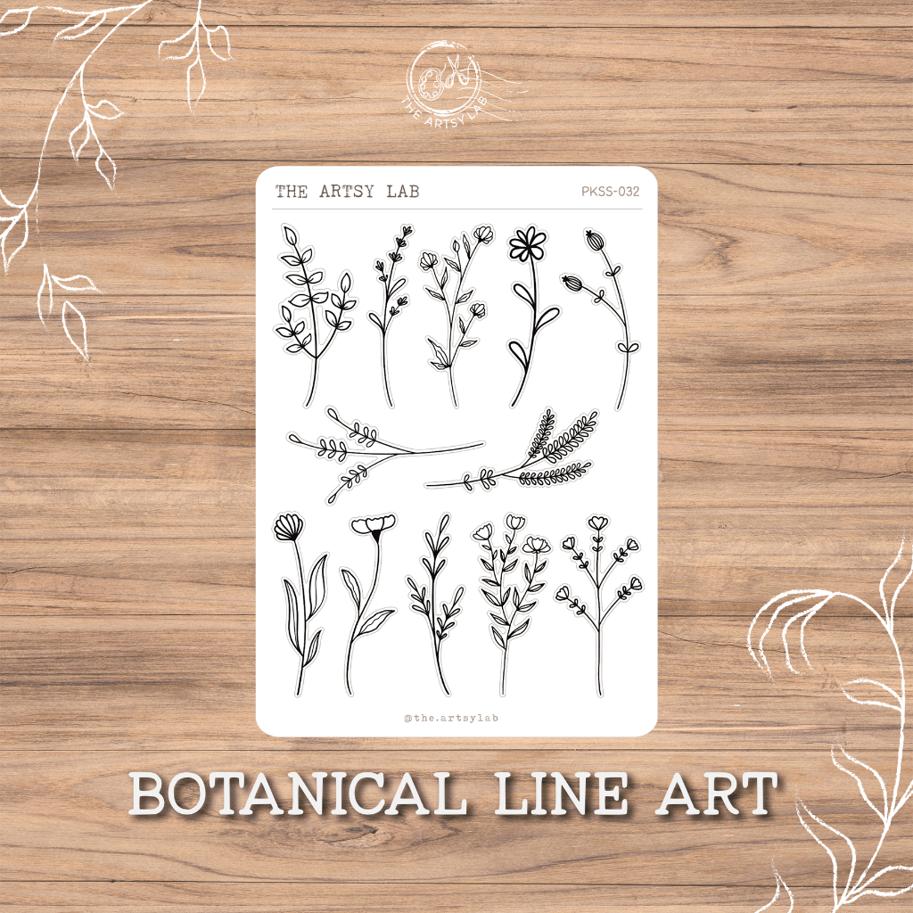 Botanical Floral Line Art Drawing Sticker Sheets, Journal, Scrapbook ...