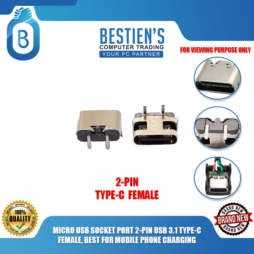 MICRO USB SOCKET PORT 2-PIN USB 3.1 TYPE-C FEMALE, BEST FOR MOBILE PHONE CHARGING | Shopee ...