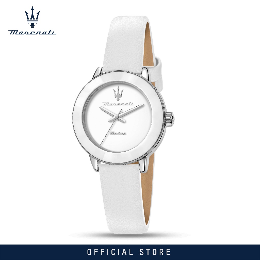 【2 Years Warranty】 Maserati Successo Solar 32mm White Leather Women's ...