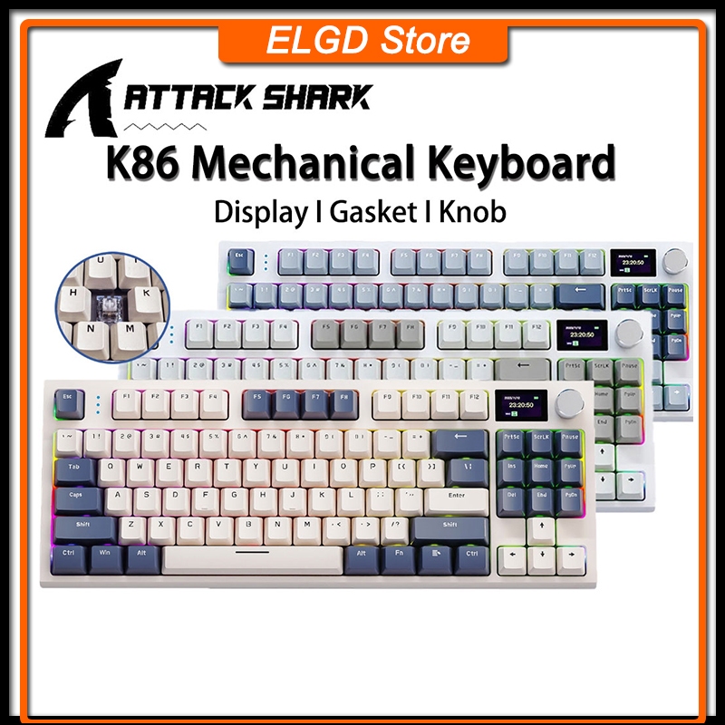 Attack shark K86 Mechanical Keyboard Tri-mode Wireless RGB Display Gasket Knob Customized Hot ...
