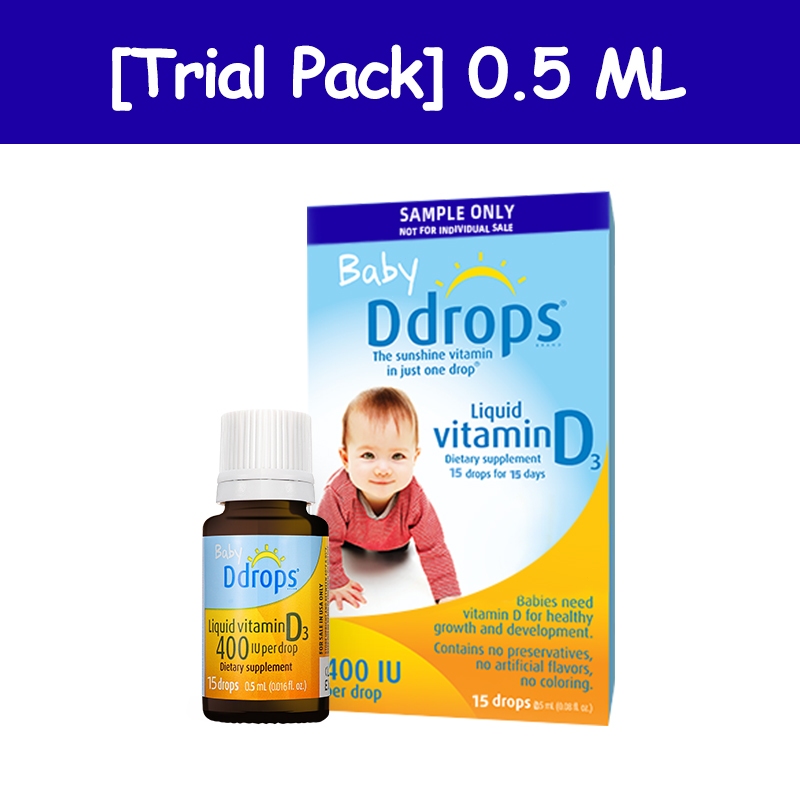 Ddrops Organic Baby 400 IU 15 Drops-Daily Vitamin D3 Liquid for Infants (Trial Pack-0.5ML ...