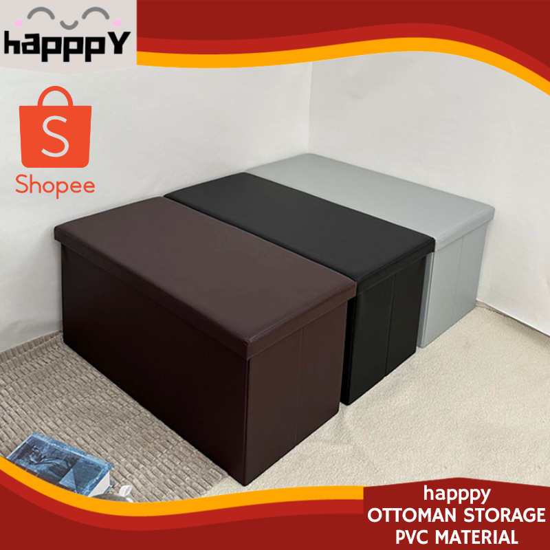 Foldable Leather Ottoman Storage Box Stool Rectangular Storage Chair ...
