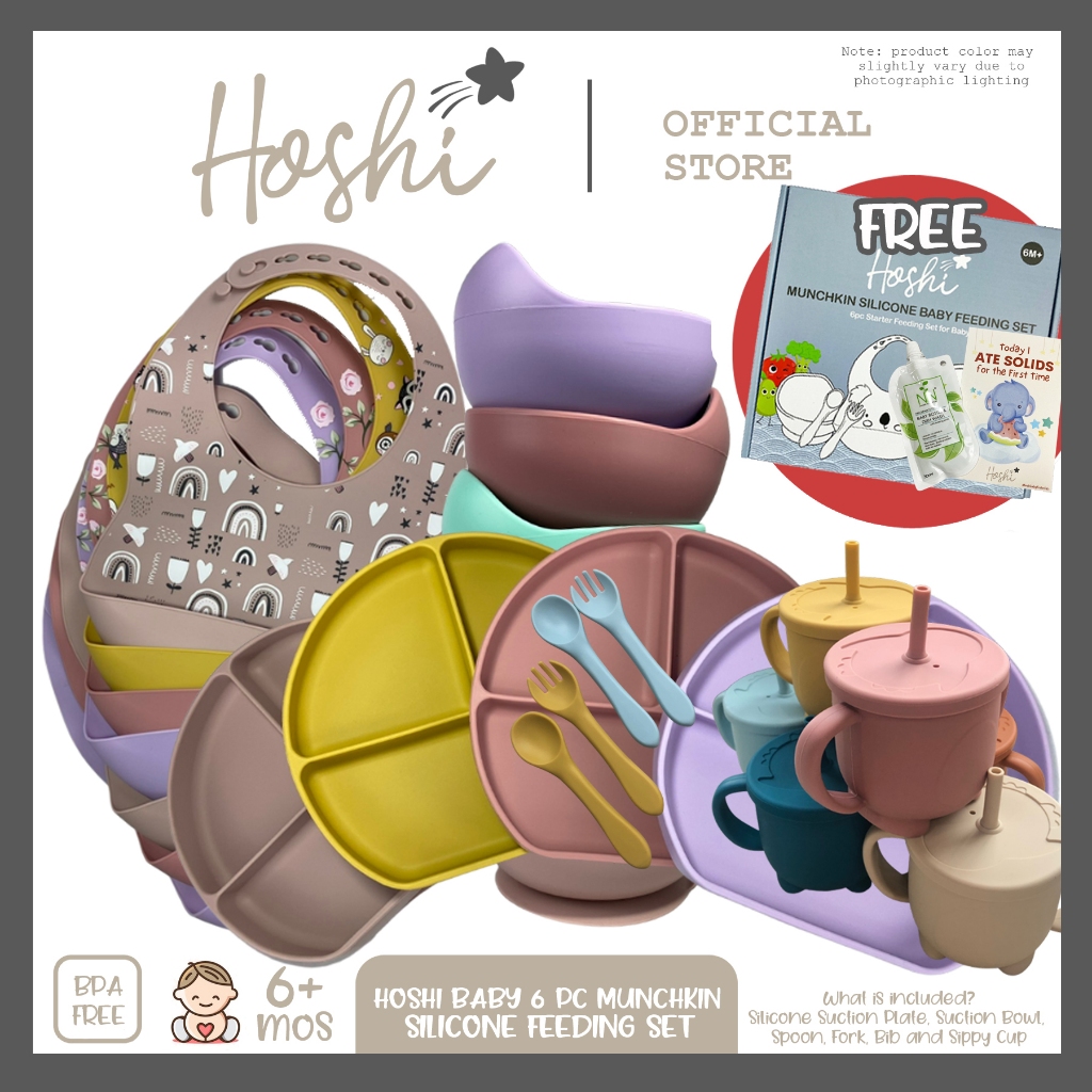 Hoshi Baby 6pc Munchkin Silicone Feeding Set, Premium 100% Food Grade ...