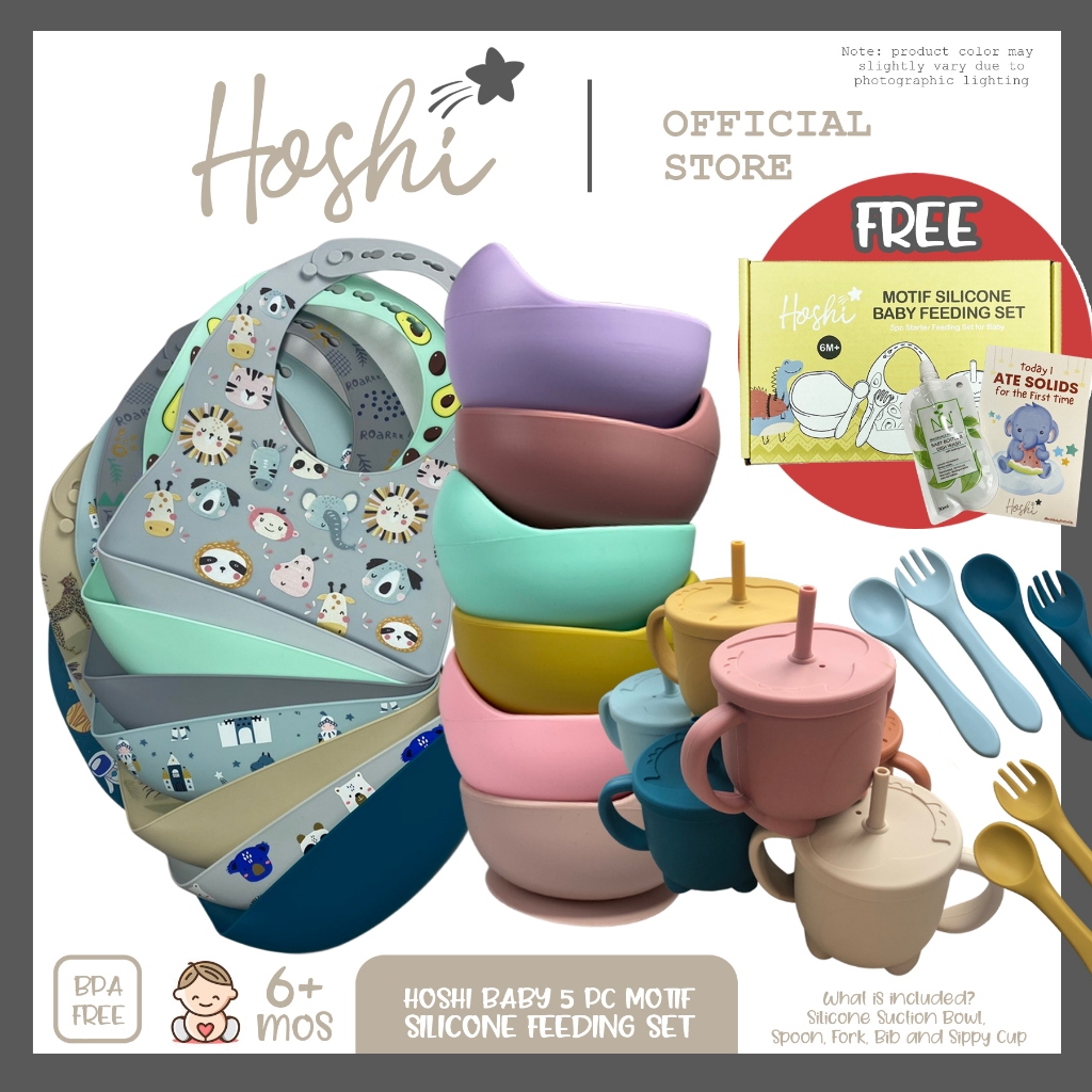 Hoshi Baby 5pc Motif Silicone Feeding Set, Premium 100% Food Grade ...