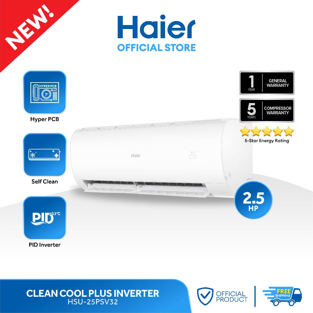 Haier HSU-25PSV32 2.5 HP Clean Cool Plus Inverter Split Type Aircon with Self Clean & Hyper PCB ...