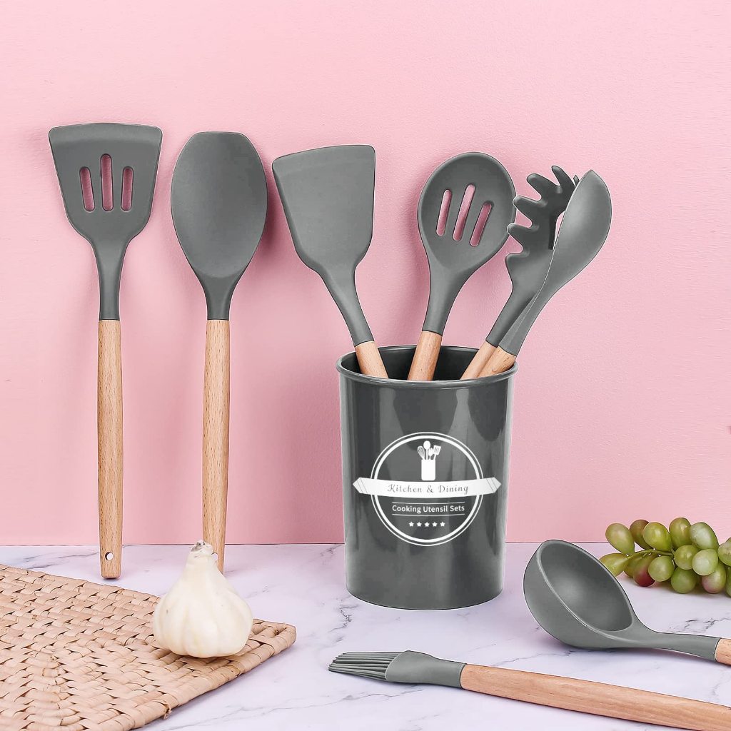 LHK 1PC Food Grade Silicone Cooking Tool Wooden Handle Non-Stick Kichen ...