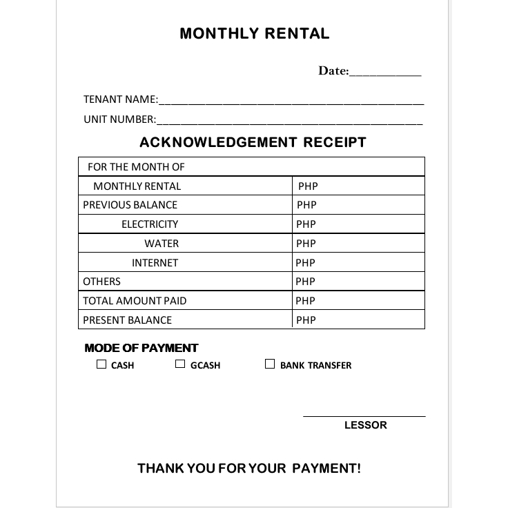 Monthly Rental House Electricity Water Receipt Pad (50sheet) | Shopee ...