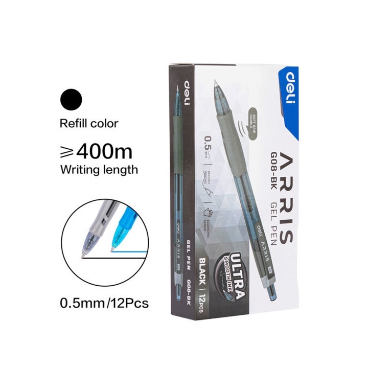DELI ARRIS G08-BK GEL PEN 12pcs per box | Shopee Philippines