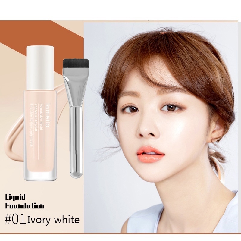 Lasting Face Matte Liquid Foundation with Brush Ultra-thin Base Makeup Moisturizing Oil Control ...