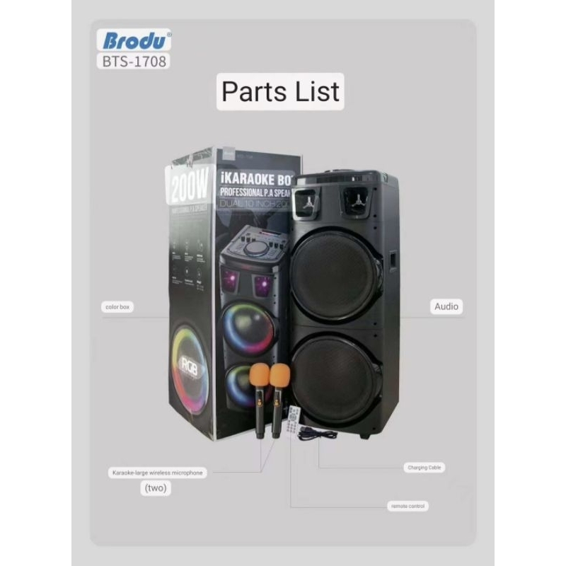 Brodu BTS-1708 New Professional Speaker Dual 10 inch 200W | Shopee ...