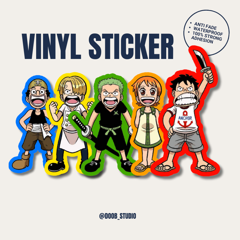 ONE PIECE Waterproof Vinyl Sticker (5pcs) Luffy, Zoro, Nami, Sanji ...