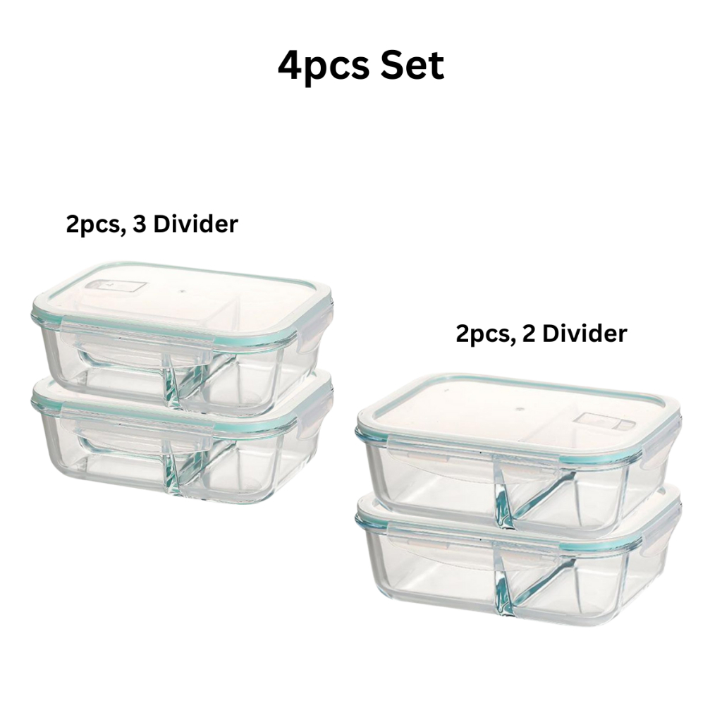 LOCAUPIN Lunch Box Glass Container with Divider Microwavable Oven Safe ...