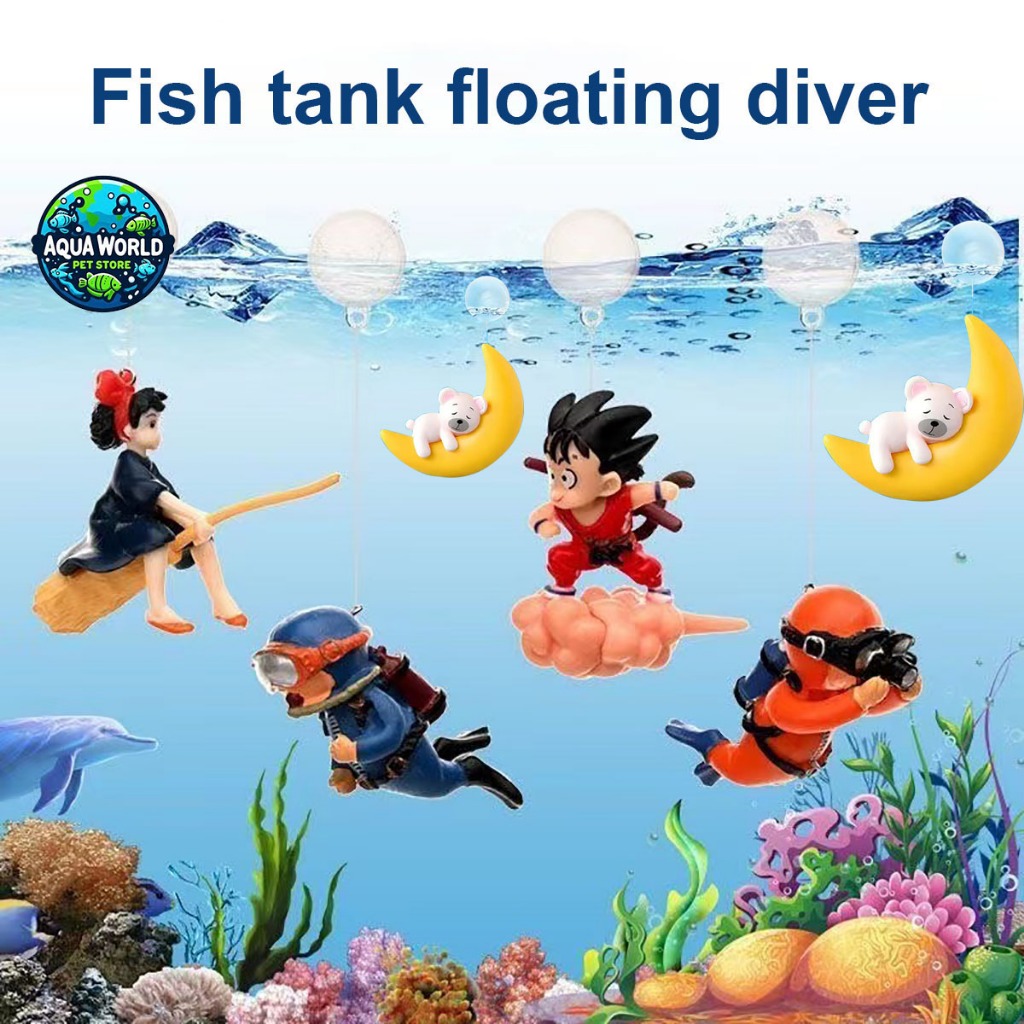 Fish Tank Floating Cute Decoration Aquarium Model Diver Cartoon Non ...