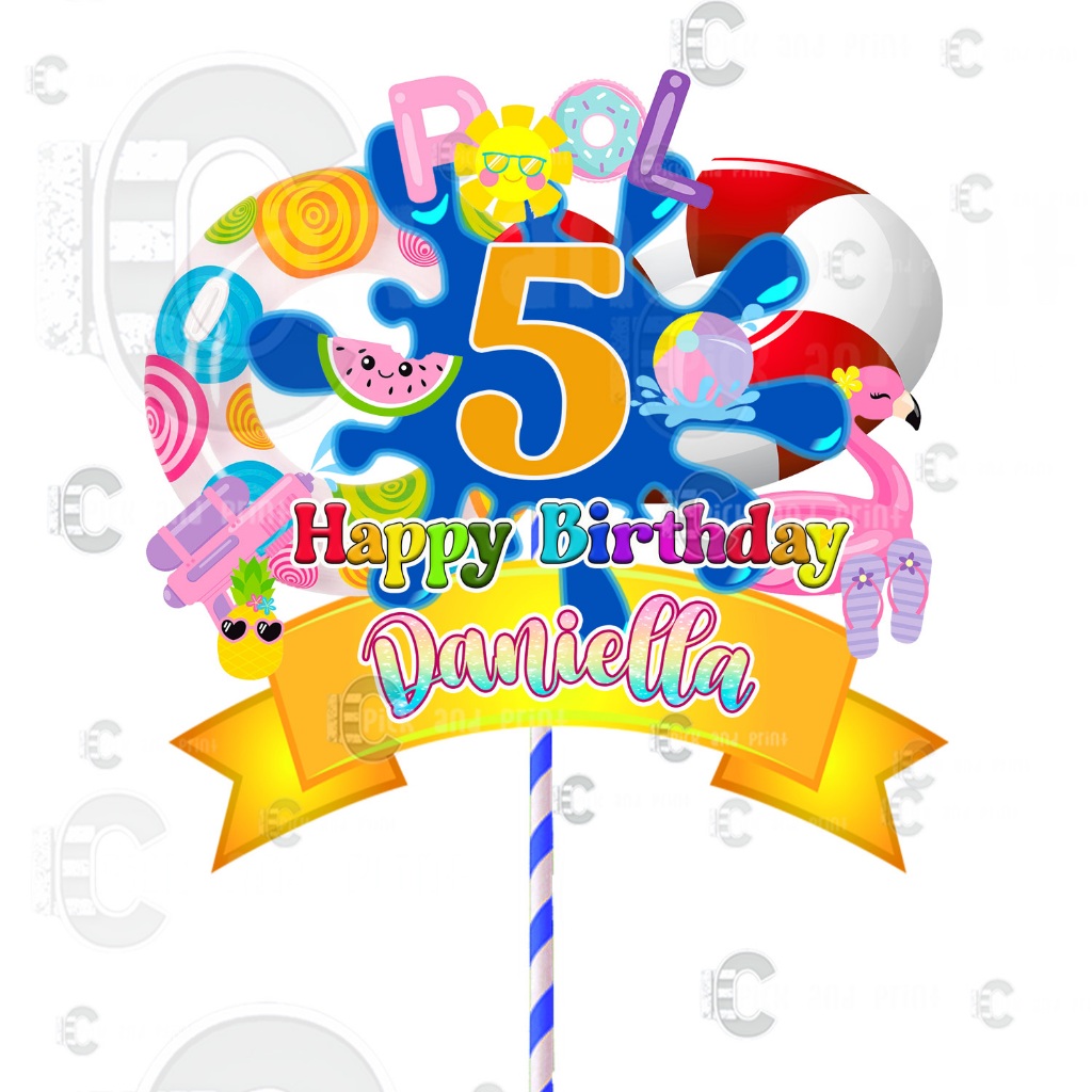 Personalized Pool Party Beach Summer Theme Cake Topper for DIY Party ...