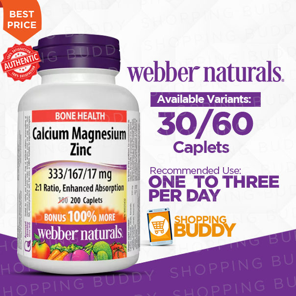 Webber Naturals Calcium Magnesium Zinc 333/167/17mg caplets | Shopee ...