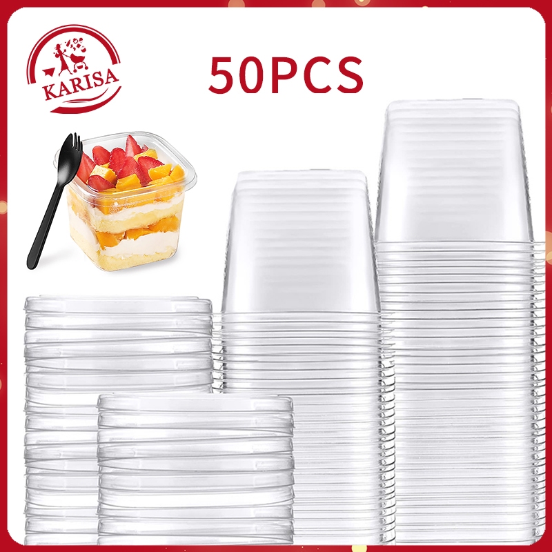 50Pcs Square Dessert Container Transparent Disposable Cake Mousse ...