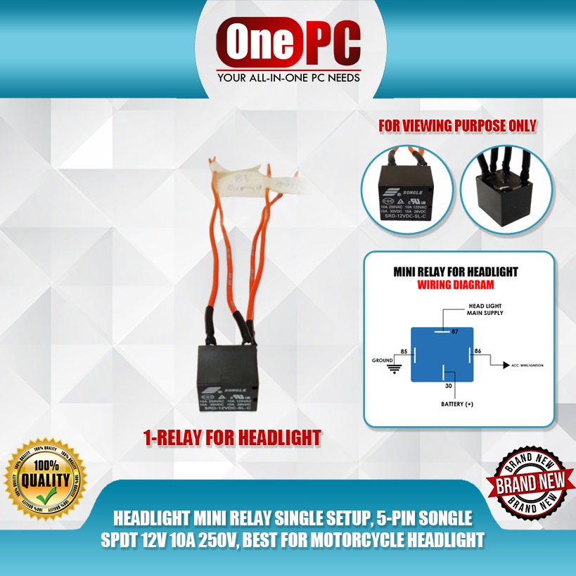ONE PC MINI RELAY SINGLE SETUP FOR HEADLIGHT, 5-PIN SONGLE SPDT 12V 10A ...