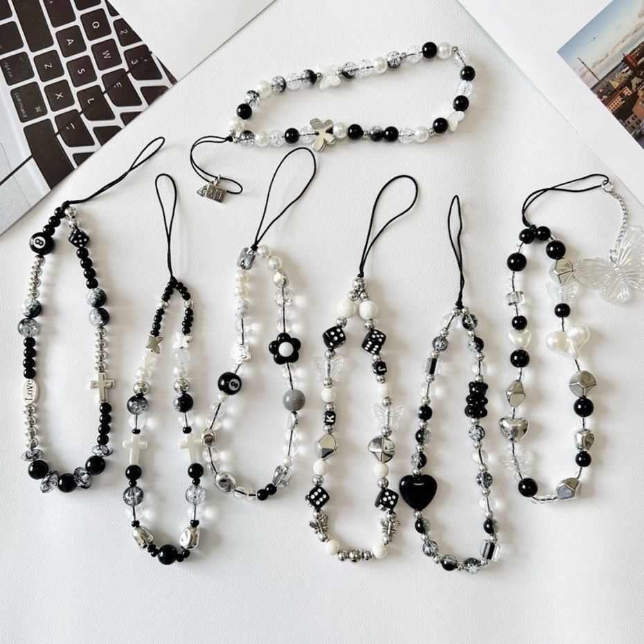 Korean Love Heart 3D Bowknot Phone Chain Acrylic Beaded Phone Pendant ...