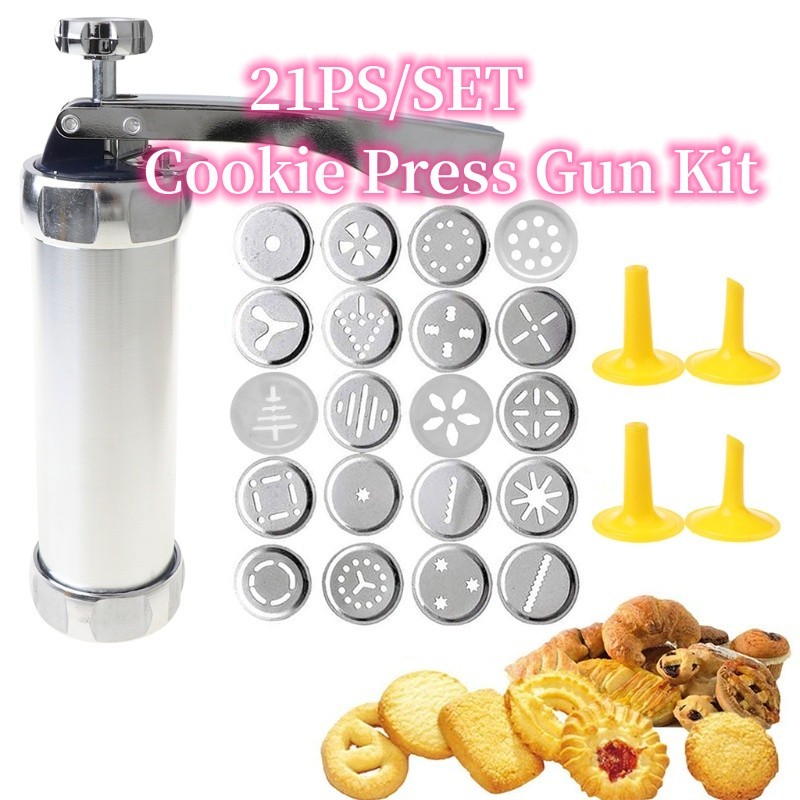 21Pcs Stainless Steel Cookie Press Gun Kit DIY Dessert Decoration ...