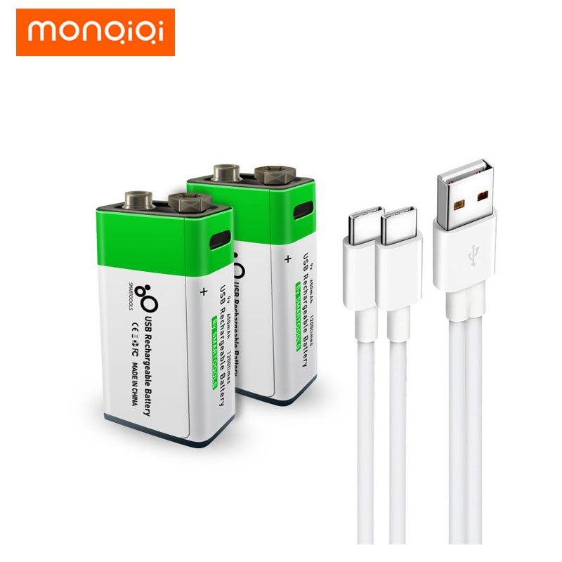 650mAh 1200 times Li-ion 9V Rechargeable Batteries 9 Volt Type USB ...