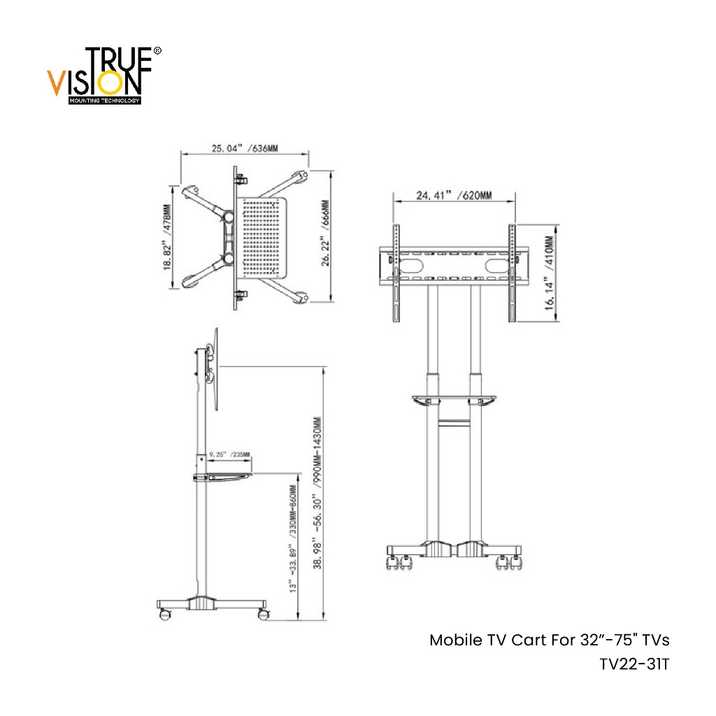 True Vision Mobile TV Stand for 32-75" TV TV22-31T | Shopee Philippines