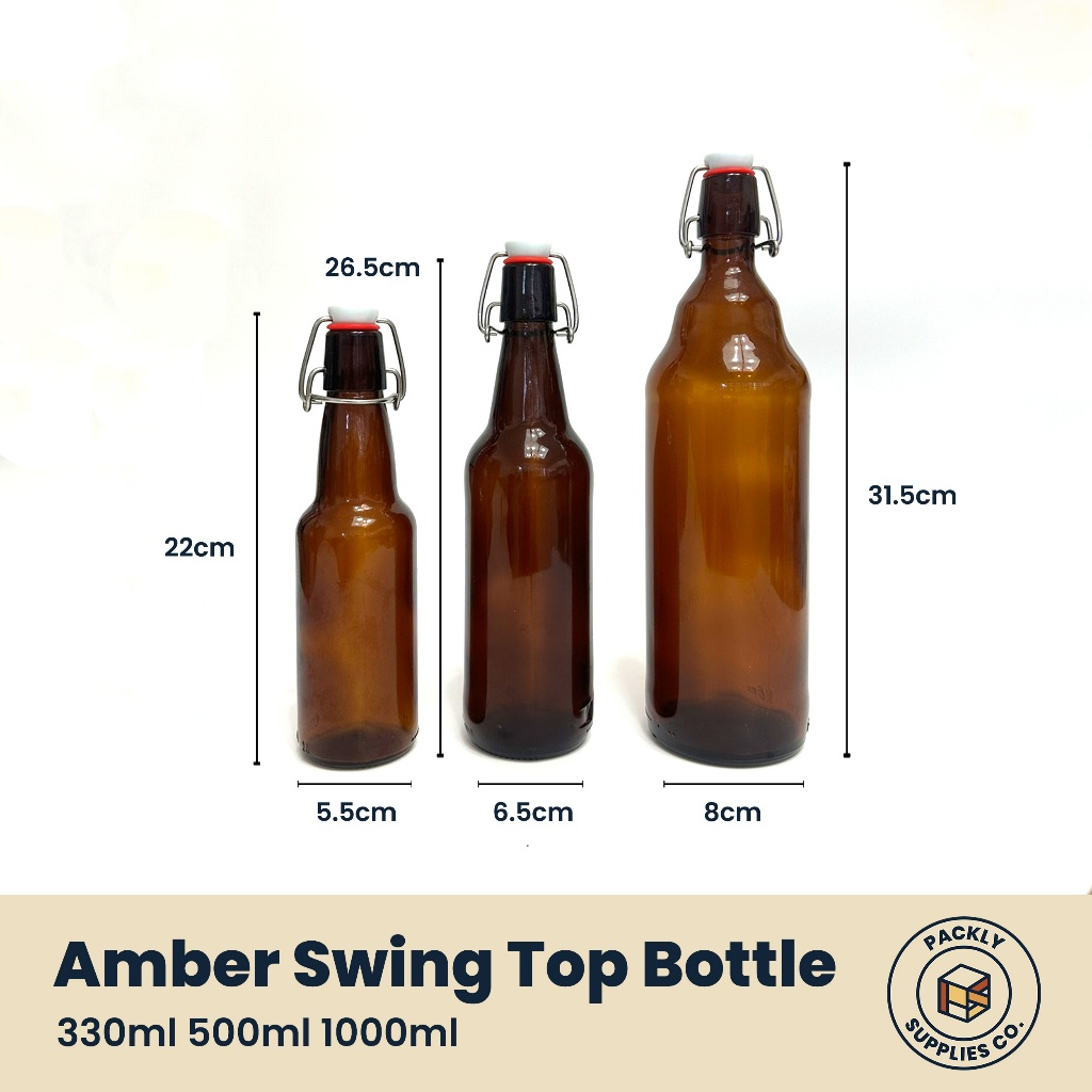 (1PC) AMBER ROUND Swing Top Glass Bottle 330ml 500ml 1000ml | Shopee Philippines
