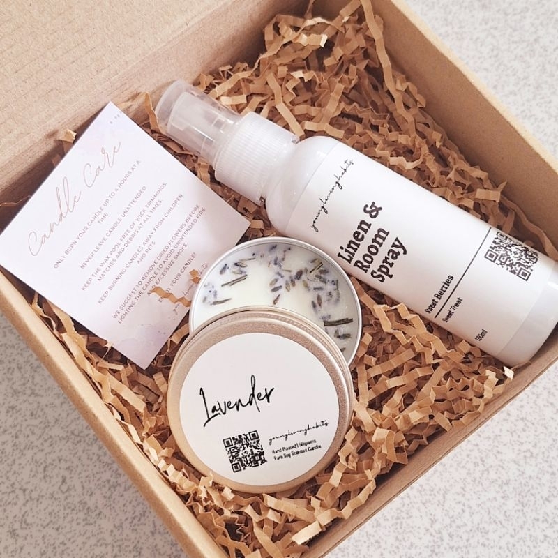 GIFT SET - LINEN SPRAY & SCENTED CANDLE w/ GIFT BOX & RIBBON | Shopee ...