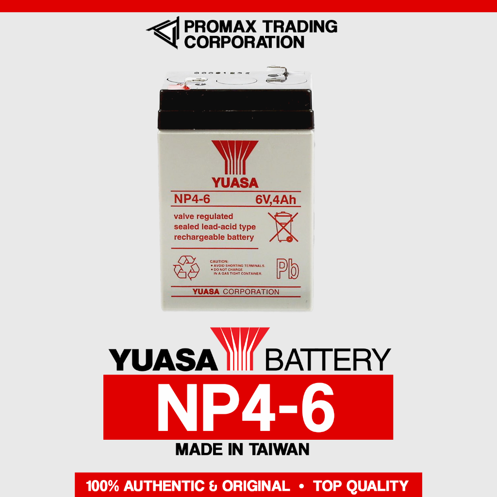 Yuasa Valve Regulated Lead Acid - NP4-6 (6v 4ah) (Made in Taiwan) NP 4-6 for toy cars | Shopee ...