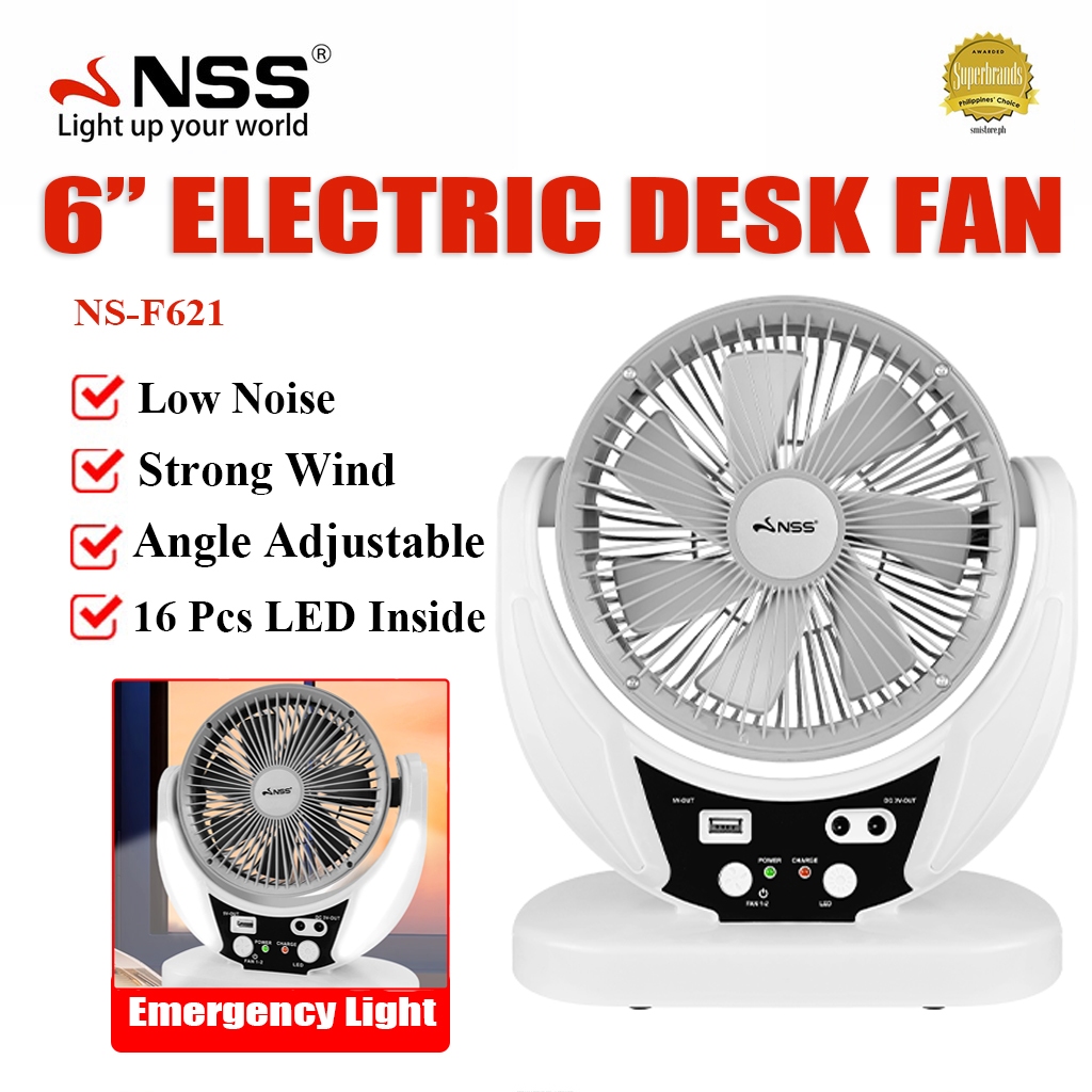NSS 6 inch Desk Fan Electric Fan Angle Adjustable Fan With LED Light ...