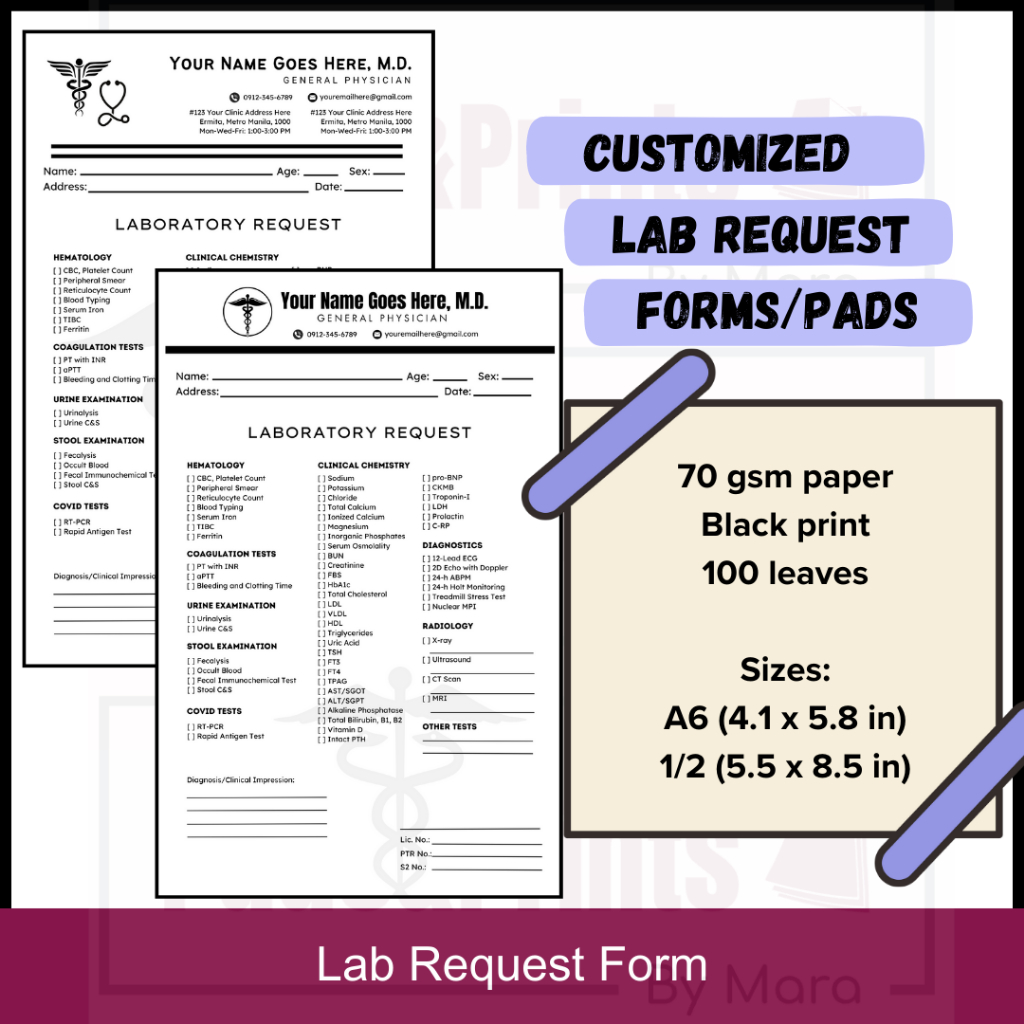 Medical Lab Request Forms / Notepads (100 leaves) | Shopee Philippines