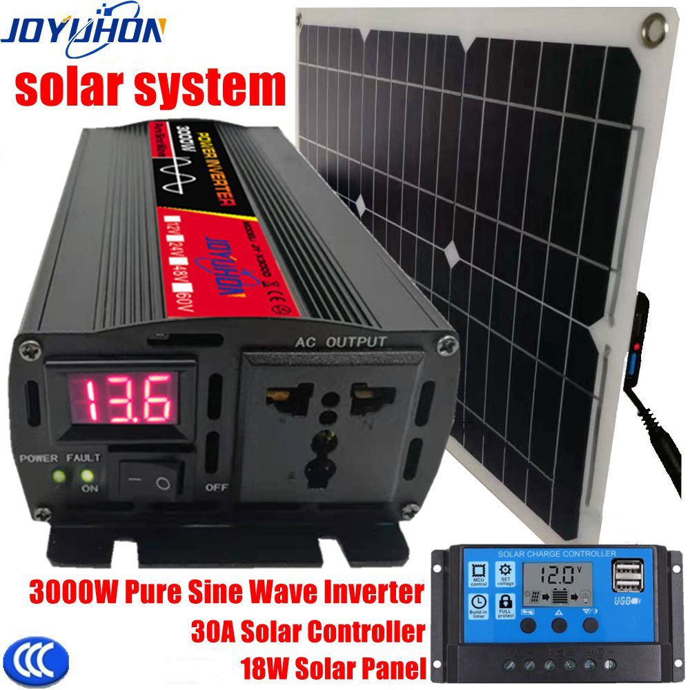 JOYUHON Solar System Set 3000W Pure Sine Wave Power Inverter+18W Solar ...