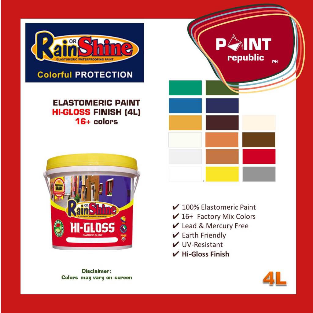 Rain or Shine Hi-Gloss Elastomeric Paint Colors-4L | Shopee Philippines