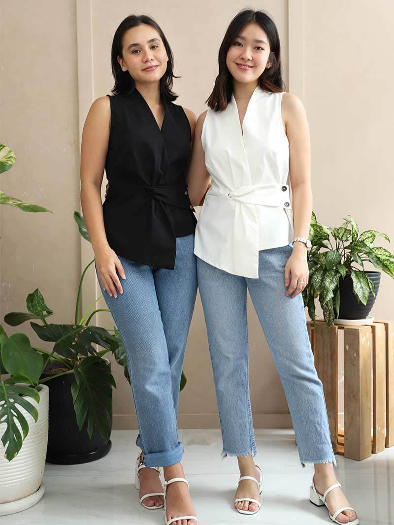 Hey Riley Astrid Classy Sophisticated V-Neck Sleeveless Side Buttoned ...