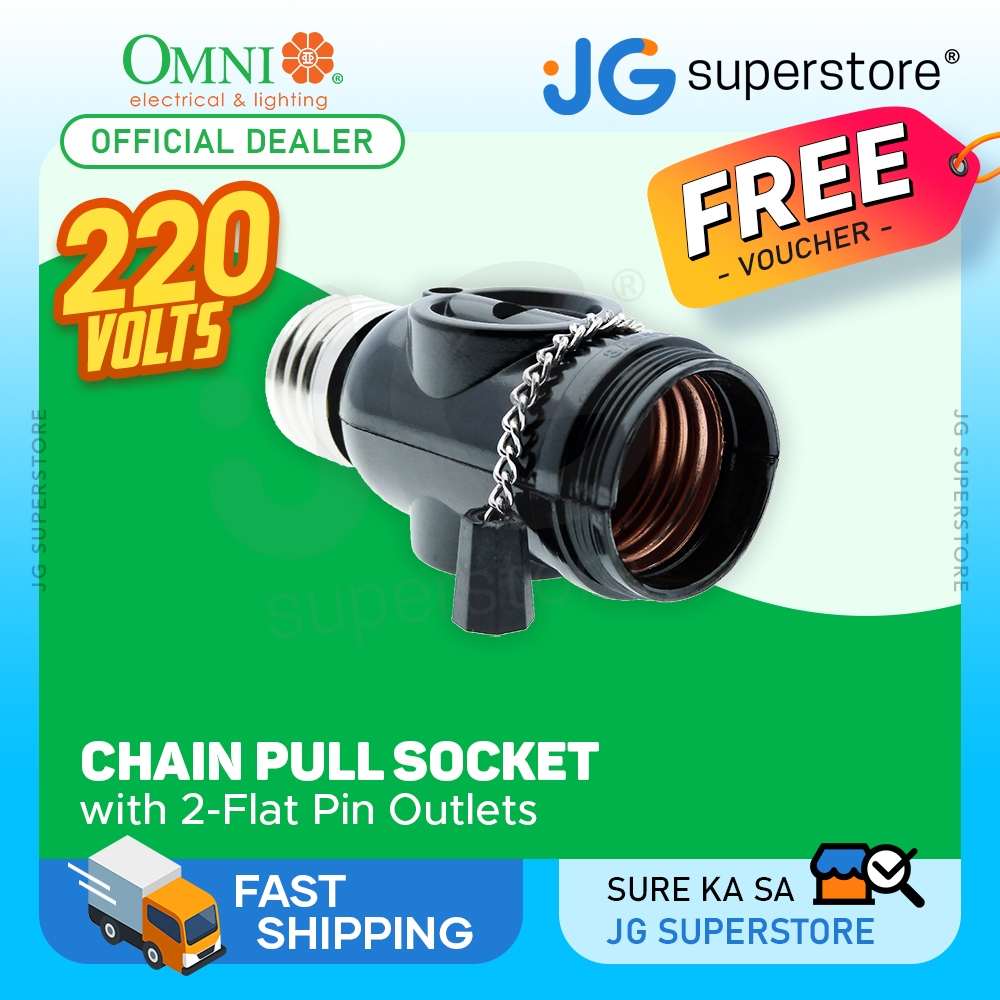 OMNI Chain Pull Socket with 2-Flat Pin Outlets 3A 220V for Electrical ...
