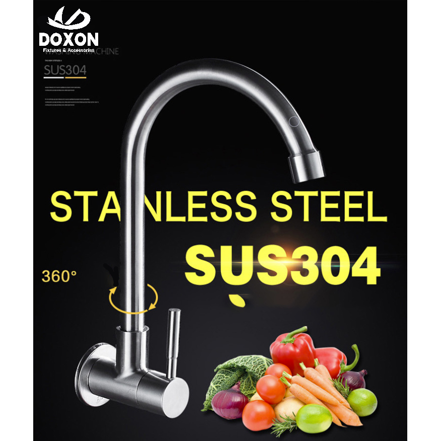 DOXON SUS 304 Stainless Steel Faucet Single Cold Kitchen Faucet Wall ...